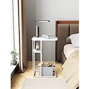 Innerjoin C Shaped End Table, Side Table with Metal Frame, TV Tray Table for Couch, Sofa Table for Living Room Bedroom, Bedside, Rustic Vintage Style, White