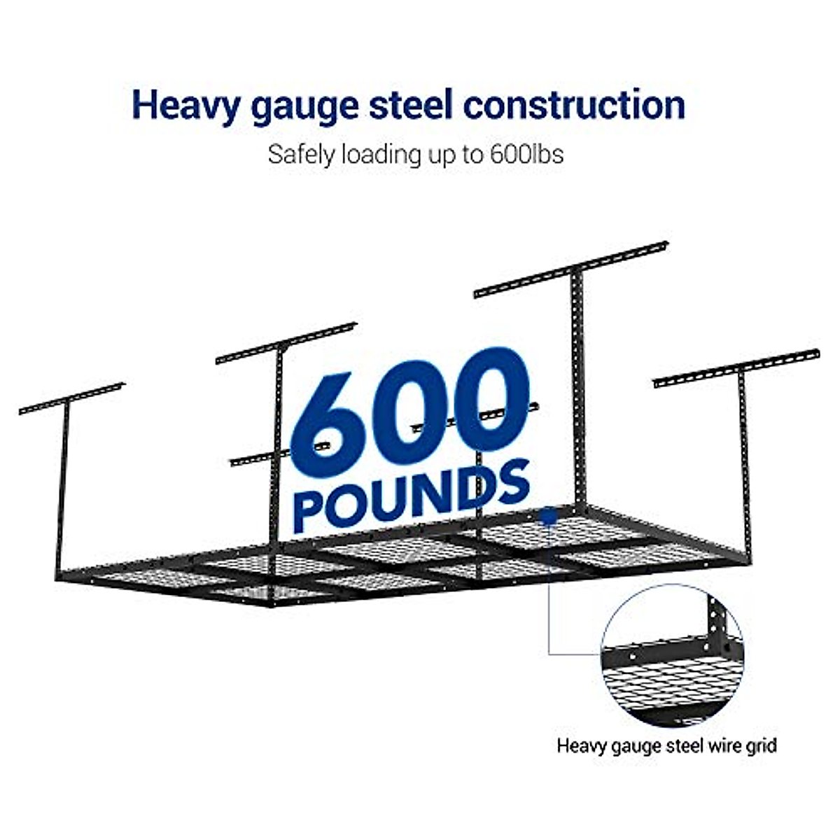 FLEXIMOUNTS 4x8 Overhead Garage Storage Rack w/Hooks Adjustable Ceiling Storage Rack, 96" Length x 48" Width x 40" Height, 22''-40" Ceiling Dropdown, Black