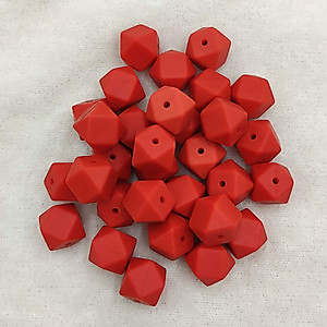30pcs Mandarin Red Color 17mm Hexagon Silicone Beads Teething Pearl Beads BPA Free Silicone Geometry Beads Teether for Mom Jewelry Necklace Making