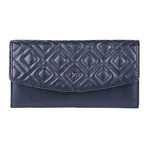 Zinda Genuine Leathers Women’s Wallet Long Purse Flap Over RFID Protection Quilted (Navy)
