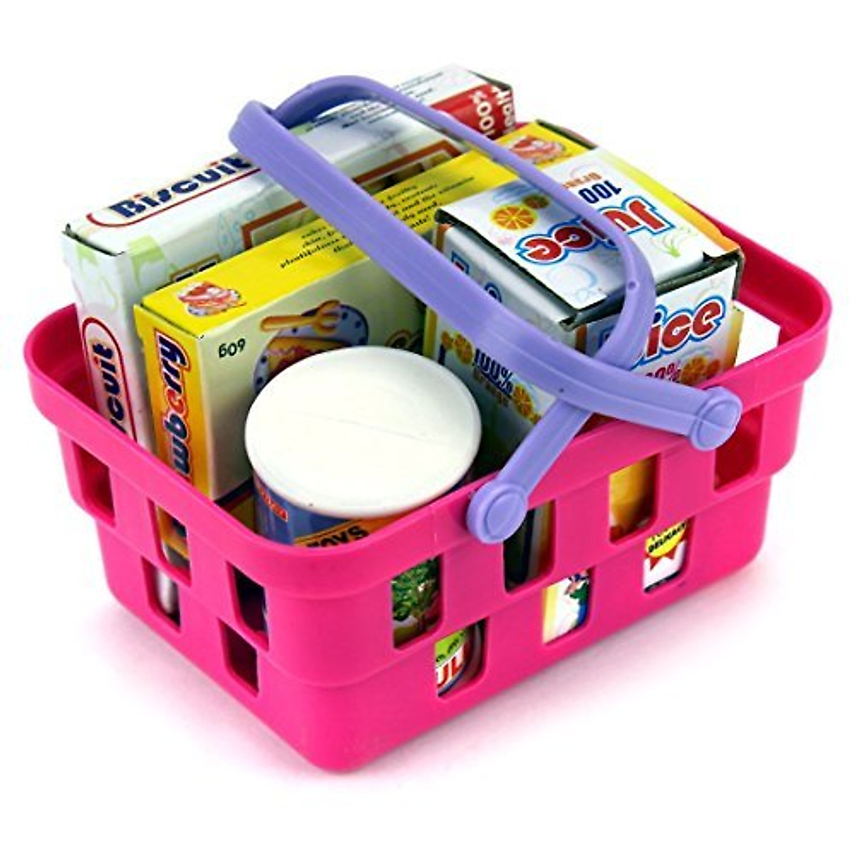 Prextex Grocery Store Pretend Play Electronic Toy Kids Cash Register Set - STEM Cash Register for Kids with Microphone, Play Money, and Food Basket - Kids Checkout Register with Scanner- Pink