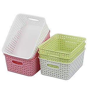 Waikhomes 6-Pack Plastic Weave Baskets, Desktop Pantry Organizer Basket Bins