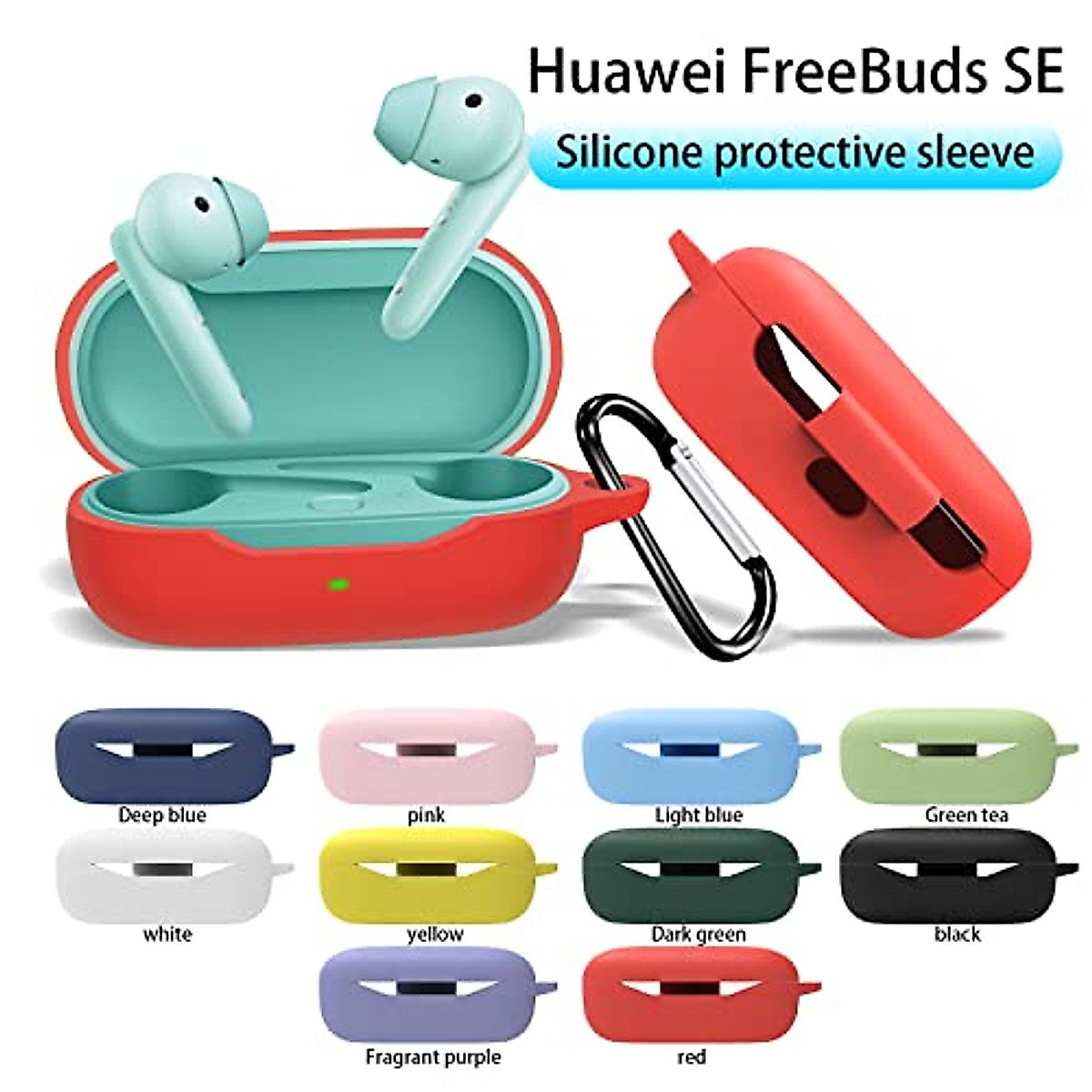 BRAIYV 2 Pack Soft Silicone Protective Case Cover Compatible with Huawei Freebuds SE Earbuds, Protective Skin Sleeve with Carabiner,Blue