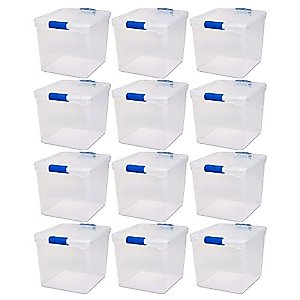 HOMZ Heavy Duty Modular Clear Plastic Stackable Storage Tote Containers with Latching and Locking Lids, 31 Quart Capacity, 12 Pack