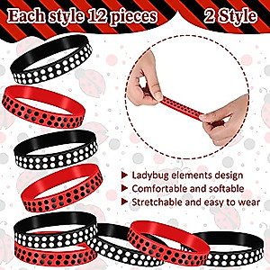 Civaner 24 Pieces Ladybug Party Decoration Favor Ladybug Silicone Bracelets Ladybug Silicone Wristbands Ladybug Themed Bracelet Wristband