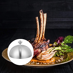 Cabilock Stainless Steel Restaurant Cloche Serving Dish Food Cover Dome Plate Covers for Steak Cake Appetizer Plate to Keep Food Warm (7.86x3.93 inch)