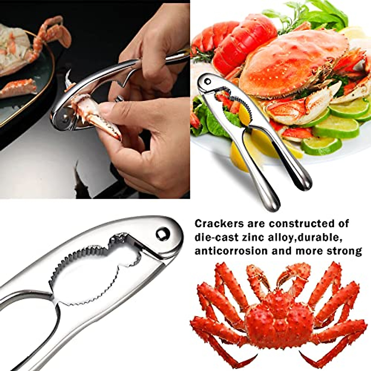 Qidol Stainless Steel Nuts Cracker Seafood Nutcracker Tool, Walnut Pecan Shellfish Crab Claw Leg Lobster Shell Opener Scooping Picks Tool, Heavy Duty Finger Protector Cutting with Non-slip Handle