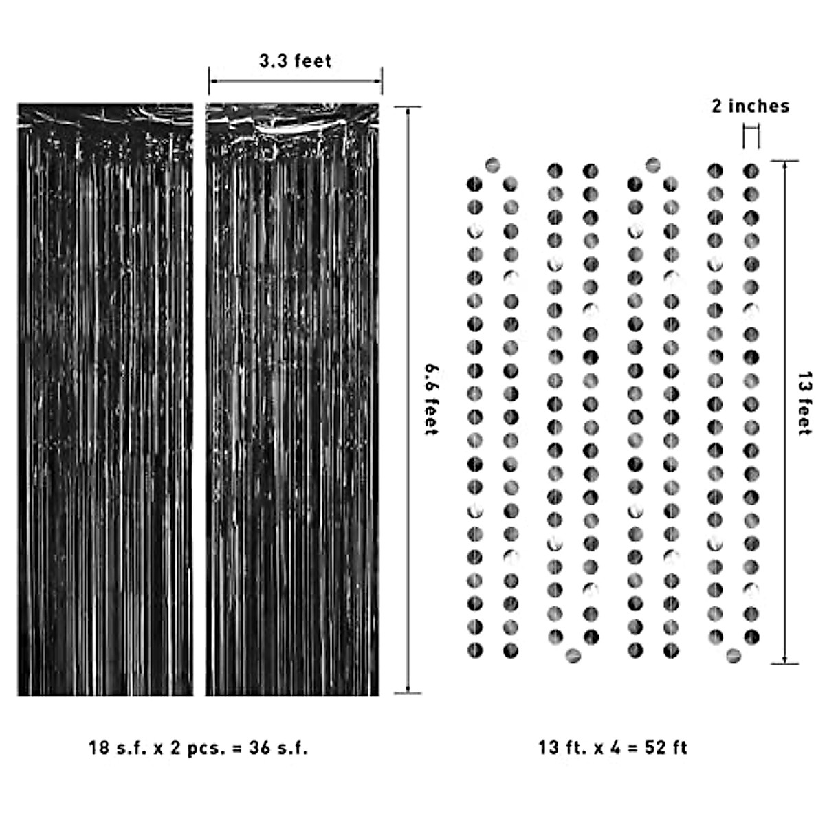 6 pcs Black Fringe Curtains Party Decorations with Garlands Streamers Photobooth Props Party Backdrop Background for Wedding Halloween Birthday Bridal Shower Bachelor Party Supplies 
