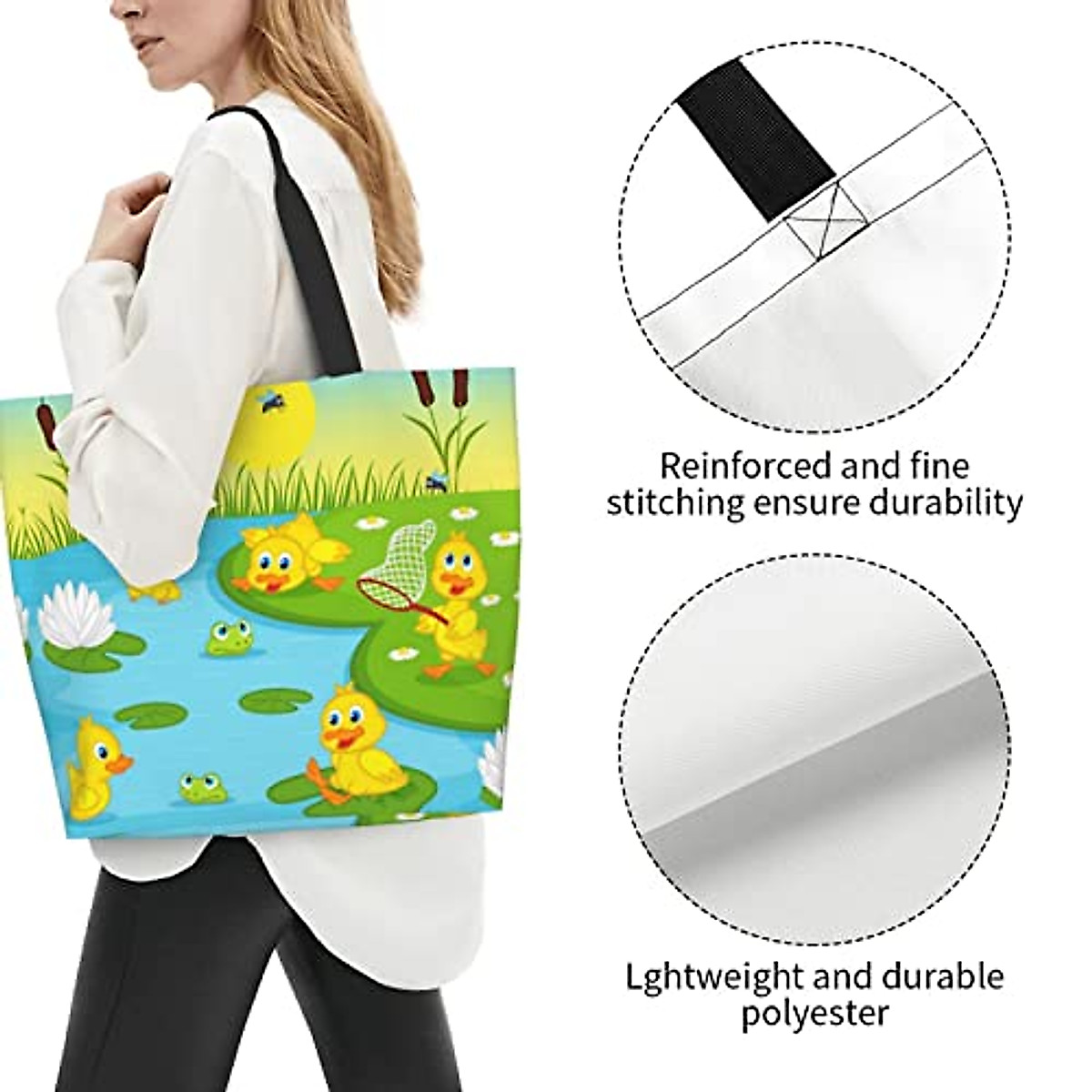 Gelxicu Cute Duck Shoulder Tote Bags Duck Casual Bag Cute Animal Shoulder Handbags Grocery Bags