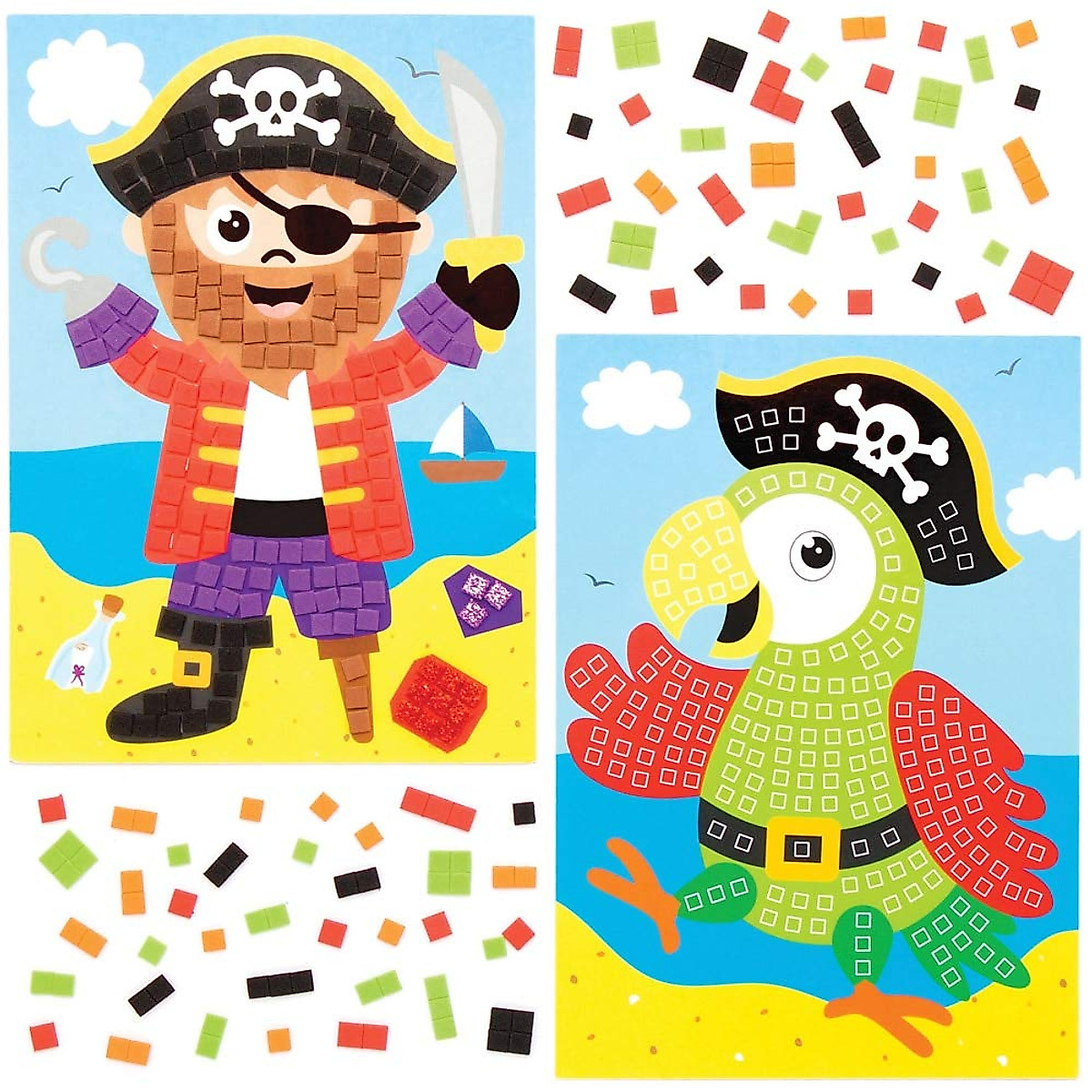 Baker Ross AT676 Pirate Mosaic Picture Kits - Pack of 4, for Kids Arts and Crafts Projects
