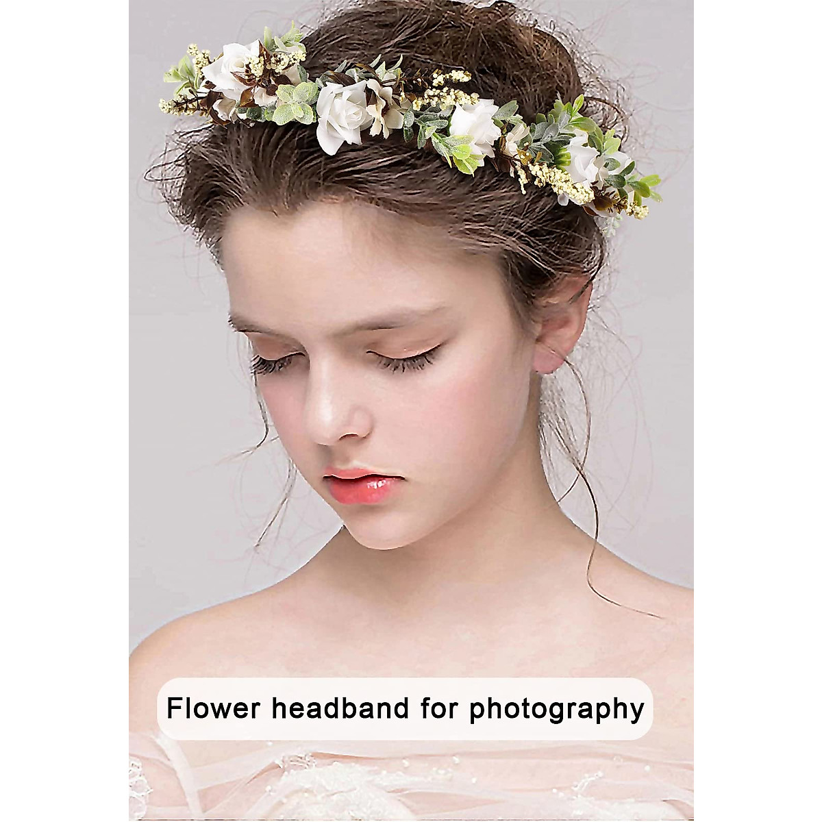 AWAYTR Leaf Flower Crown Garland Headpiece - Hair Floral Wreath Adjustable Flower Headbands for Bridal Wedding Festival Party Flower Leaves Crown (Cream white)