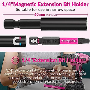 ThinkLearn Pink Hex Head Allen Wrench Drill Bit Set 20pcs (Metric&SAE), 1/4” Hex-Shank S2 Steel Hex Bits Set with Quick-Change Adapter, Perfect for Home DIY-Gift for Women, Magnetic Tips