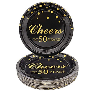 Pandecor 50th Birthday Party Supplies,50 PCS Cheers to 50 Years Disposable 7 Inch Paper Plates Dessert Plates for 50 Years Anniversary Party