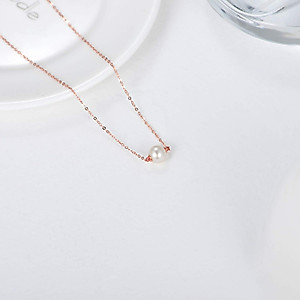 14K Solid Gold Pearl Necklace for Women, Delicate Cultured Freshwater Pearl Choker Pendant Necklace Love Jewelry Gift for Girls, Mom, Wife 16"-18"