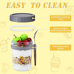 Tanlade Set of 6 Glass Overnight Oat Containers Plus Bag Airtight 10oz Oats Jars with Lid and Spoon Meal Prep Reusable on the Go Wide Mouth Mason Jars for Oats Milk Vegetable Fruit Salad (Grey)