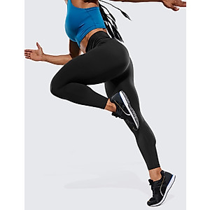 CRZ YOGA Women's Hugged Feeling Compression Leggings 25 Inches - Thick High Waisted Tummy Control Workout Pants Tights Black Small