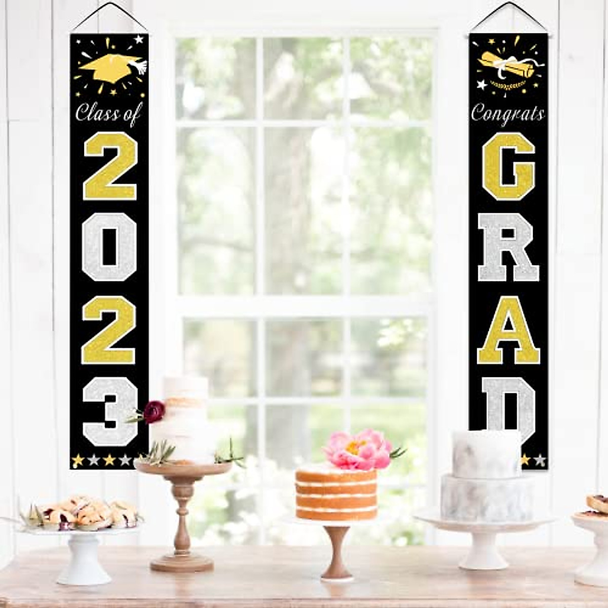 DAZONGE Graduation Decorations Class of 2023, Black & Gold Graduation Party Decorations 2023 Graduation Porch Banners for Any Schools or Grades Party Supplies