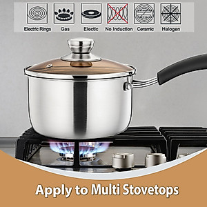 P&P CHEF 2QT Saucepan & 4QT Stockpot Set, Stainless Steel Cooking Stock Pot with Lid, Good Cookware for Kitchen Cooking Boiling, Visible Lid & Heat-proof Handle, Dishwasher Safe