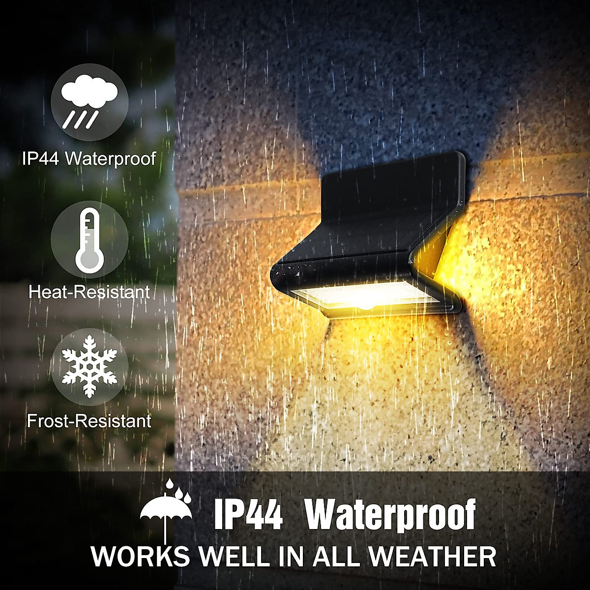 AURAXY Motion Sensor Outdoor Lights, Solar Wall Light with Optical Lens and 3 Modes Lights, Battery Motion Sensor Security Lights, IP44 Waterproof Solar Lights Outdoor for Garden Patio Yard (4 Pack)