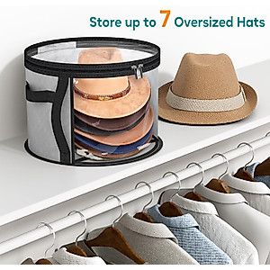 AOODA Oversized Clear Hat Storage Bag for Women, Holds up to 7 Caps Cowboy Hat Organizer for Closet, Wide Brims Hat Case with Carrying Handles (Grey)