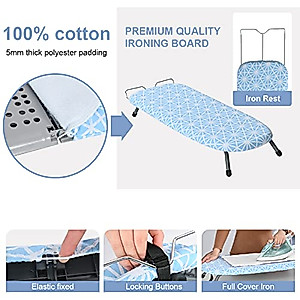 Johgee Foldable Tabletop Ironing Board with Iron Rest, Small Ironing Board with 2 Cotton Covers, Portable Mini Ironing Board with Non-Slip Folding Feet for Home, Laundry Rooms, Travel Use and Dorms