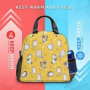 Reusable Insulated Lunch Bag Yellow Cats for Boys and Girls, Cooler Lunch Box with Adjustable Removable Shoulder Strap for Women Men, Lunch Tote Bag with Side Pockets for Picnic Work Outdoors