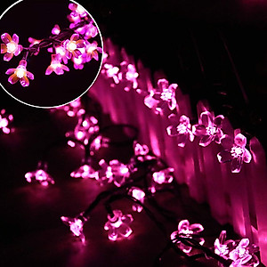 WONFAST Solar Flower Lights,Waterproof 23ft/7M 50LED Peach Blossom Flower Solar Fairy Decorative String Lights for Outdoor Gardens Homes Wedding Christmas Party Lighting Decorations (Pink)