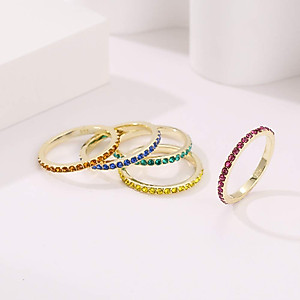 5 PCS Women's Rainbow Stackable Rings Colorful Cubic Zirconia Finger Jewelry for Girls (9)