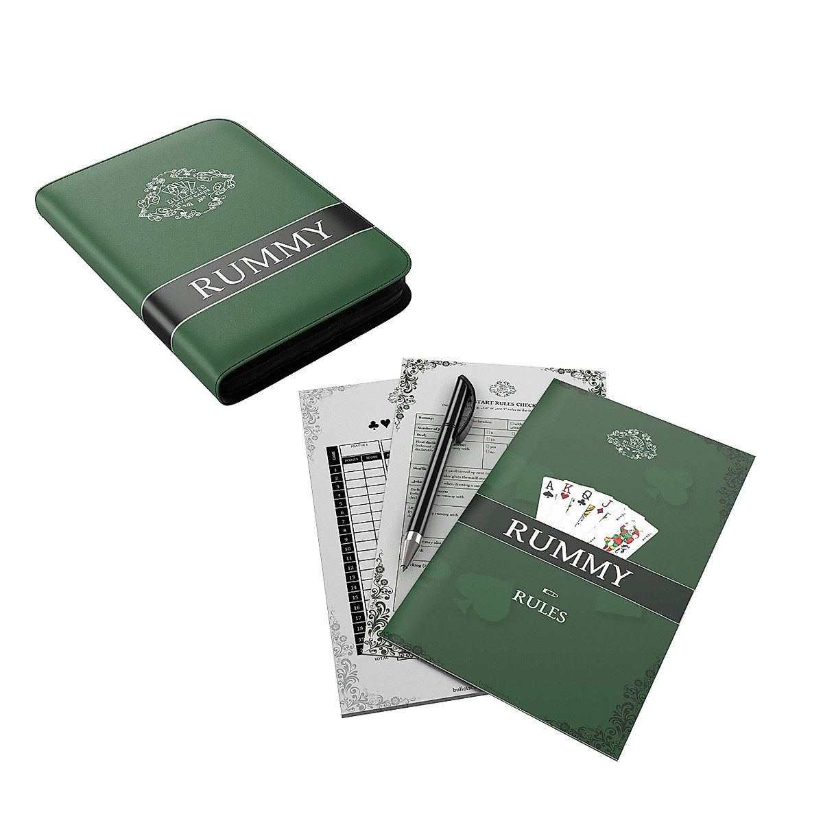 Bullets Playing Cards, Rummy Set in Imitation Leather Pouch (German Index), Including Plastic Playing Cards, Game Rules with 15 variants of Rommee, Short Rules, Pen and pad