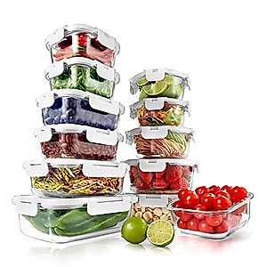 24 Piece Food Storage Containers Set with Easy Snap Lids (12 Lids + 12 Containers) - Glass Containers for Pantry