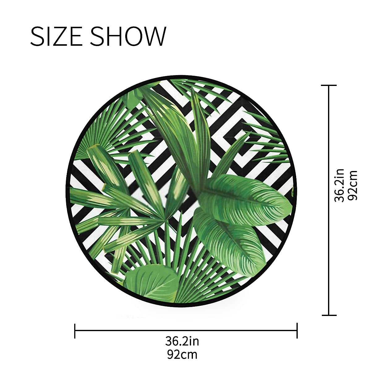 keepcute Palm Tree Leaf Round Rug 36 inch Rug Summer Exotic Jungle Tropical Doormat Non-Slip Floor Mat Carpet for Bedroom Living Room Study Playing Carpet, 3' Diameter