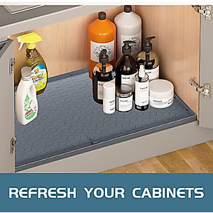 Under Sink Mat for Kitchen Waterproof ，34"x22" Silicone Under Sink Liner Drip Tray with Drain Hole ,Flexible Cabinet Mat and Protector for Kitchen Bathroom，Black