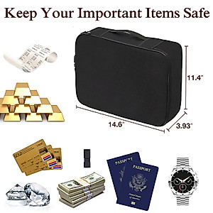 Upusa Fireproof Document Box,Fireproof Document Bag with Lock,3-Layer Important Document Organizer,Fire Proof/Waterproof Safe Bag for Money,Paperwork and Laptop,Travel Home Document Organizer