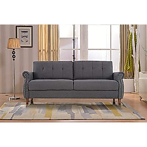 Container Furniture Direct Briscoe Ultra Modern Upholstered Button Tufted Back Living Room Loveseat, 79.53" Grey