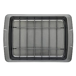 Farberware Bakeware Nonstick Roasting Pan/Roaster with U-Rack, 14.75 Inch x 10.75 Inch - Gray