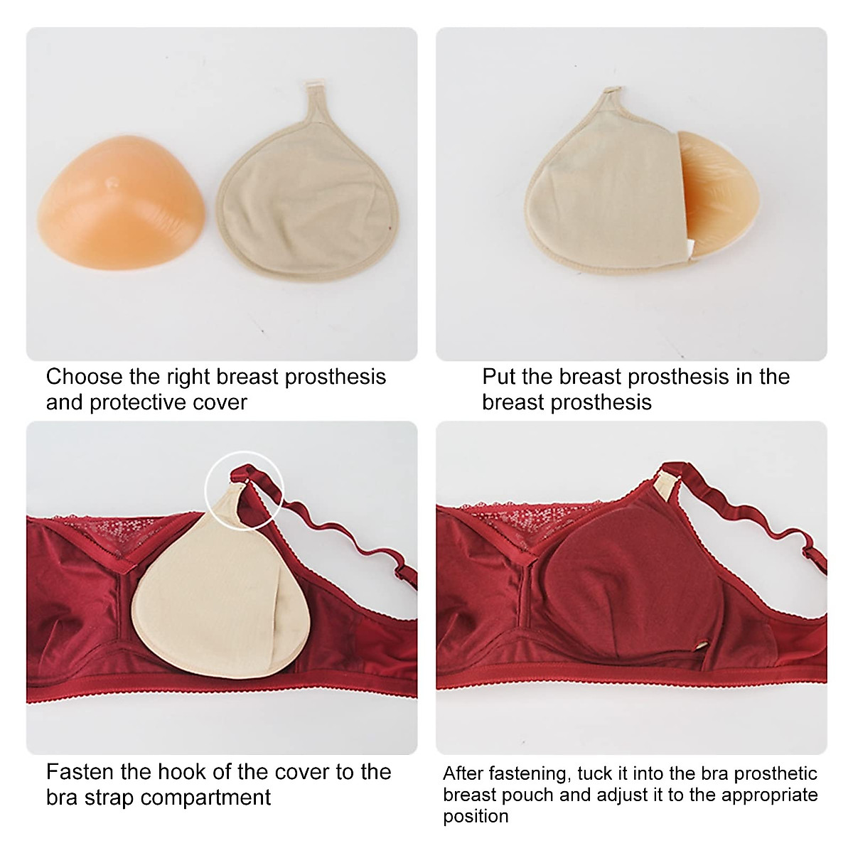 1pc Silicone Breast Forms Protective Cover, Hook Silicone Breast Protective Pockets Mastectomy Prosthesis Cover Bag - Cotton (Left)