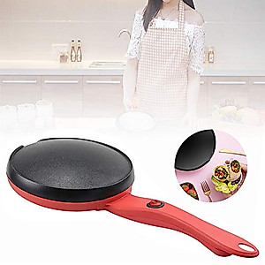 Portable Electric Crepe Maker 110V 8” Household Pancake Machine with Auto Temperature Control Non-stick Crepe Pan for Pancake, Blintz, Chapati,Including Egg Beater & Batter Pot Red&Black 1Pack