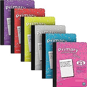 Enday Primary Composition Notebook K-2, Primary Ruled Composition Book, Primary Composition Notebook for Kids, 100 Sheets kindergarten Notebook, Pink, Purple, Green, Blue, Red, Grey (6 Pack)