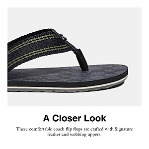 Coach Men's Signature Webbing Flip Flop, Charcoal/Black, 12