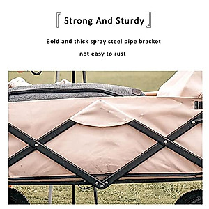 Picnic Camping Cart Portable Collapsible Outdoor Utility Wagon Garden Folding Trolley 80KG Max Load Push Wagon Sturdy Lightweight Beach Outdoor Garden Picnic Cart,Creamy White