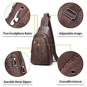 NIUCUNZH Sling Backpack,Small Crossbody Bag Crocodile Leather One Shoulder Sling Bags Travel Chest Pack Brown