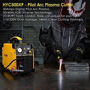 hynade Plasma Cutter HYC500XP, Non Touch Pilot Arc Plasma Cutter,50A Dual Voltage 110V/220V Inverter Max Cut 14mm Plasma Cutting Machine (HYC500XP 110/220V)