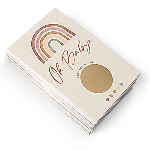 Printed Party Baby Shower Game – Rainbow Scratch Off Cards for Girl, Boho Theme, 30 Cards & Stickers