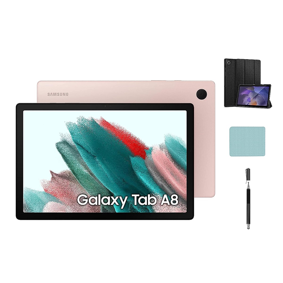 SAMSUNG Galaxy Tab A8 Android WiFi Tablet, 10.5'' Touchscreen (1920x1200) LCD Screen, 128GB Storage, Bluetooth, Android 11 OS, Pink Gold with Accessories