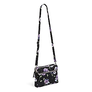 Vera Bradley Women's Performance Twill Triple Compartment Crossbody Purse, Floating Plum Pansies, One Size