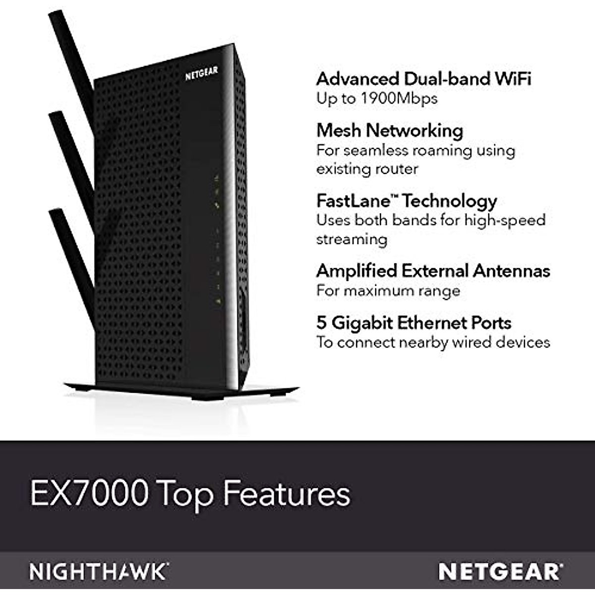 NETGEAR WiFi Mesh Range Extender EX7000 - Coverage up to 2100 sq.ft. and 35 devices with AC1900 Dual Band Wireless Signal Booster & Repeater (up to 1900Mbps speed), plus Mesh Smart Roaming