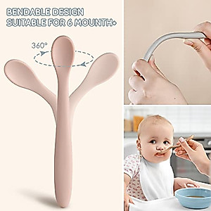 Silicone Baby Feeding Spoons, First Stage Baby Infant Spoons, Soft-Tip Easy on Gums I Baby Training Spoon Self Feeding | Baby Utensils Feeding Supplies, Dishwasher & Boil-proof, 6 Pack