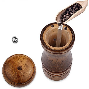 Pepper Grinder - 5 inch Pepper Mill Pepper Grinder Refillable Oak Salt and Pepper Grinder Set Sea Salt grinder Ceramic Pepper Mill Grinder Adjustable (1 Pack)