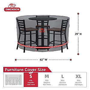 Turtle Life Patio Furniture Sets Cover, Heavry Duty Round Outdoor Dinning Table and Chairs Cover, Anti-Fading Cover for Outdoor Furniture Set, No Fading Away Within 2 Years, Black, Dia 62" x 29" H