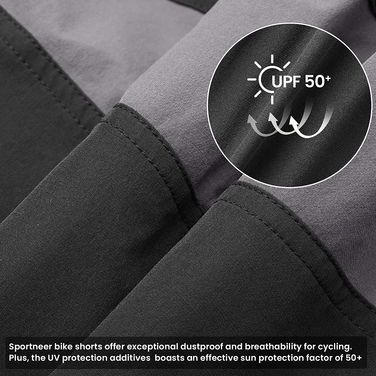 Sportneer Mens Mountain Bike Shorts - 3D Padding MTB Cycling Shorts for Men with Liner and Loose Fit (Large, Black)